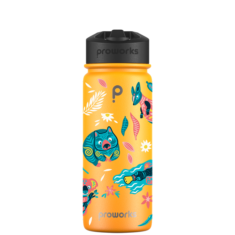 Water bottle with straw - Gen 2 Aussie Animals Pattern - Proworks Bottles