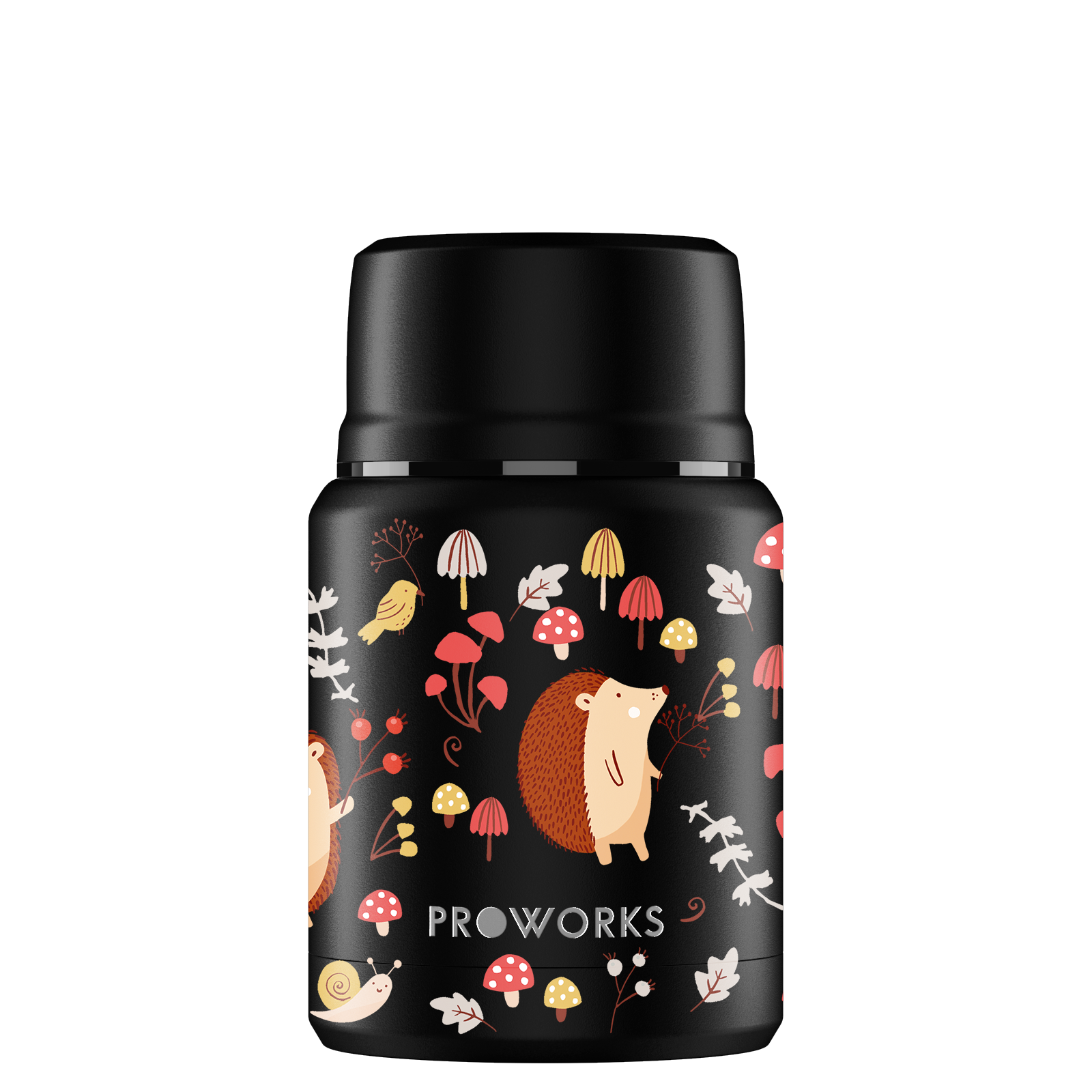 All Black Hedgehog Food Flask - Proworks Bottles