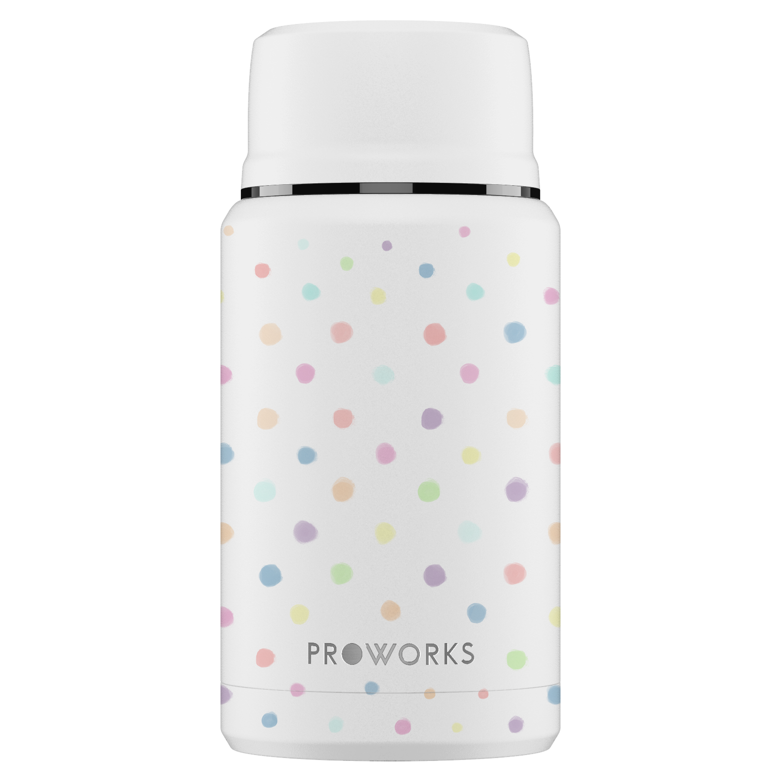 All White Polka Dot Food Flask - Proworks Bottles