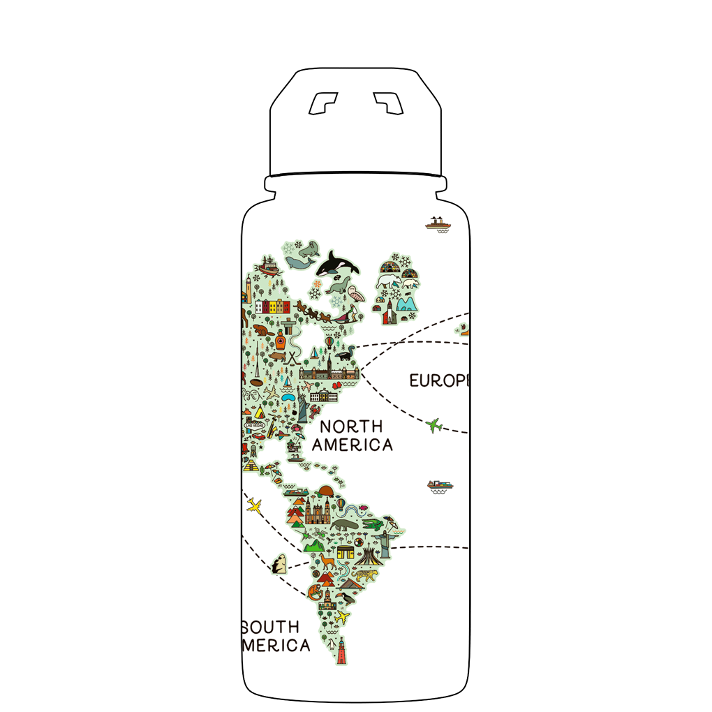 Gen 2 World Map Water Bottle - Proworks Bottles