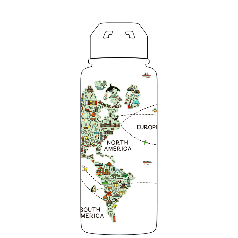 Gen 2 World Map Water Bottle - Proworks Bottles
